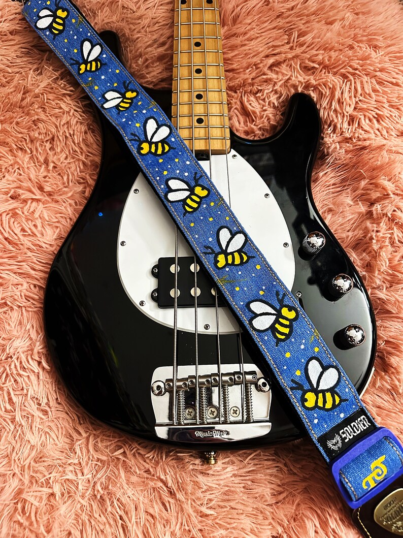 Save the Bees Hand-painted Guitar / Bass Strap - Etsy Australia