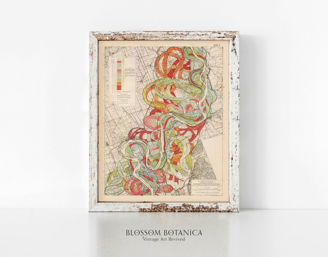 Vintage Mississippi River Map Harold Fisk Map Colorful Map - Etsy