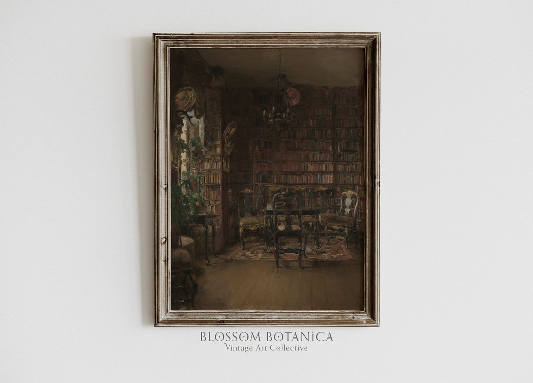 Dark Academia Art Print, Library Painting, Academic Art, Books on ...