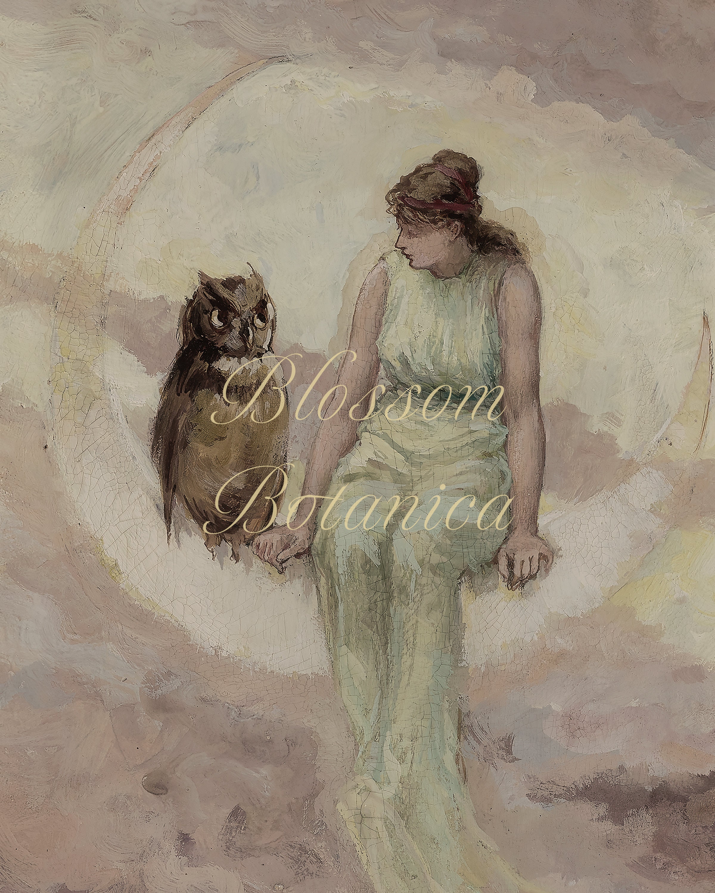 Moon Witch Art Print Crescent Moon Woman With Owl Horned - Etsy