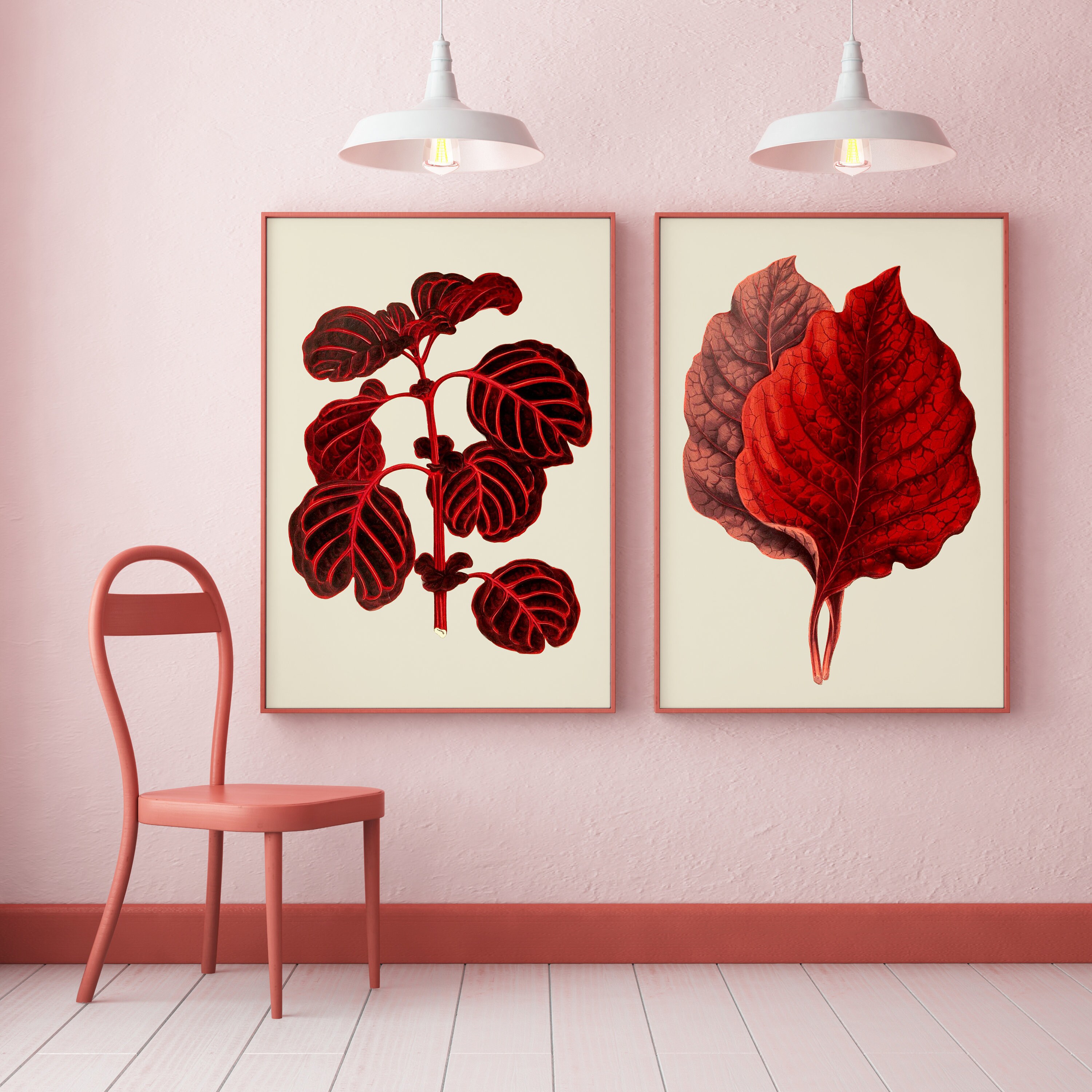 Vintage Ruby Red Wall Art Set of Two Giclee Prints Bright | Etsy