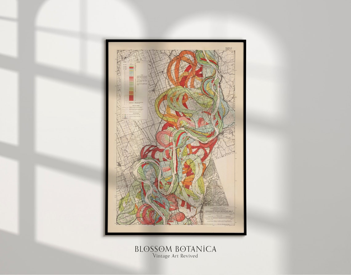 Vintage Mississippi River Map Harold Fisk Map Colorful Map - Etsy