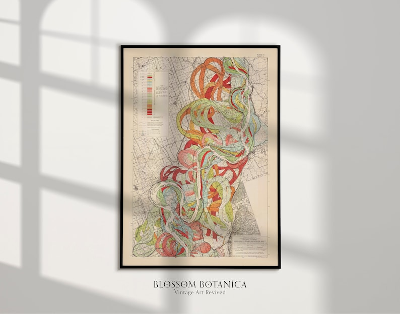 Vintage Mississippi River Map Harold Fisk Map Colorful Map - Etsy