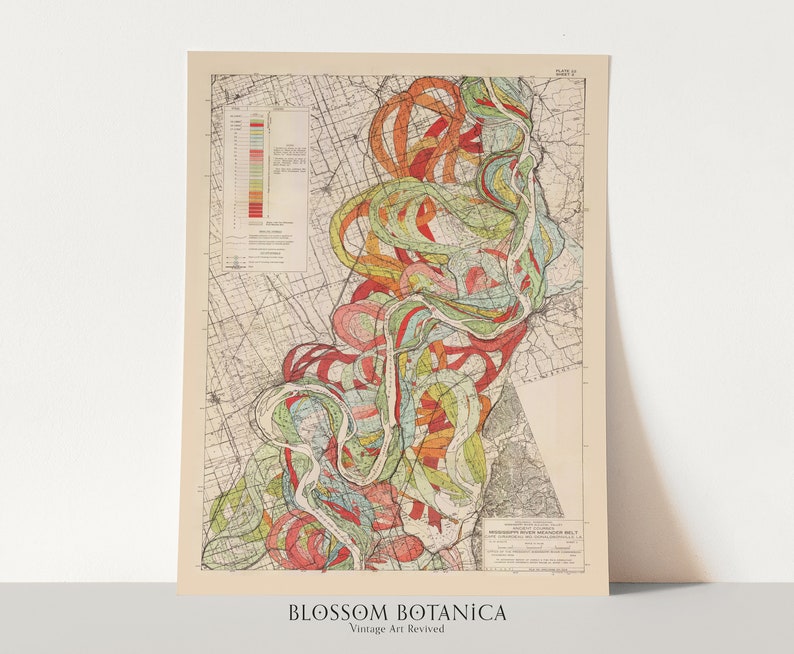 Vintage Mississippi River Map Harold Fisk Map Colorful Map - Etsy