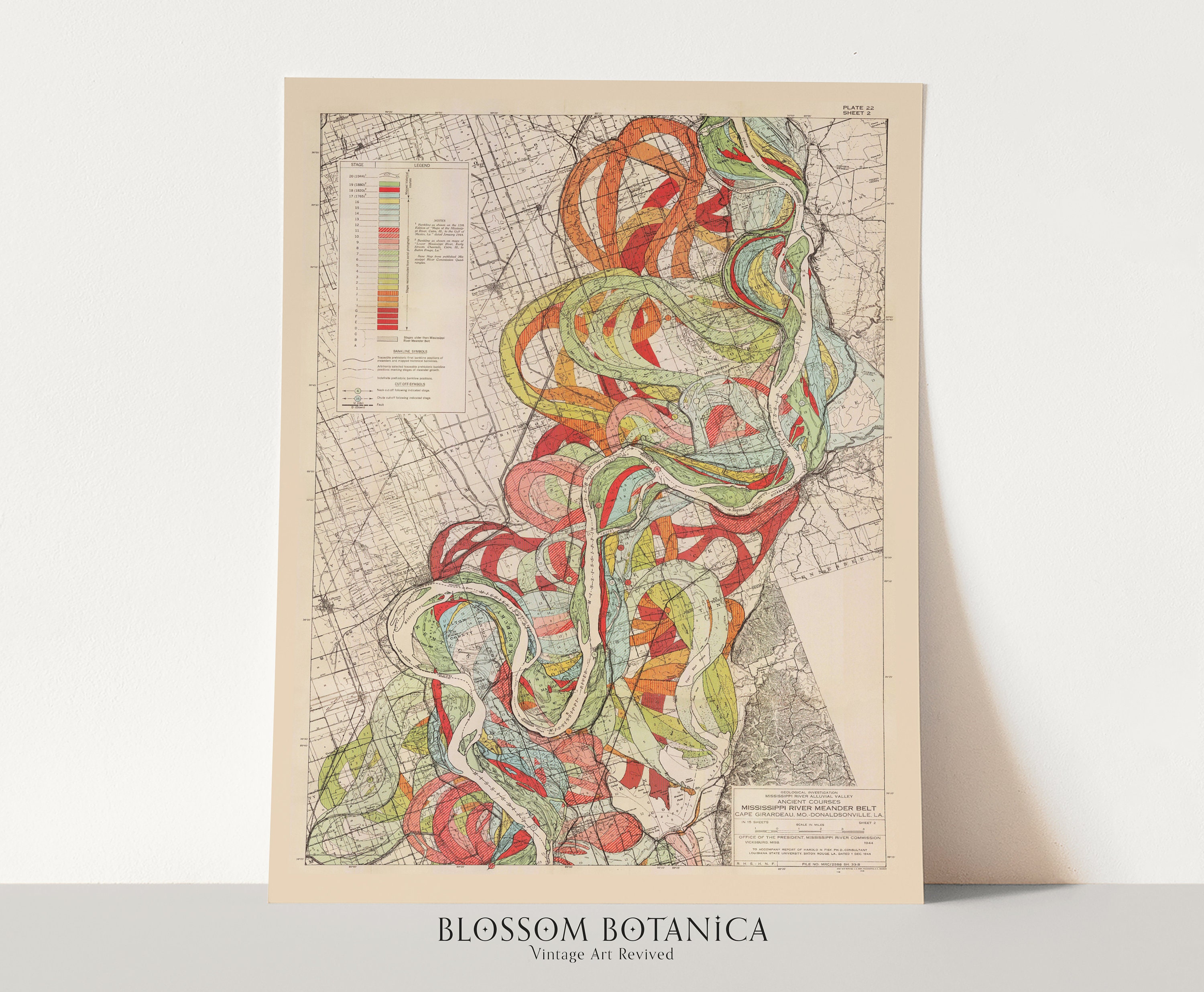 Vintage Mississippi River Map Harold Fisk Map Colorful Map - Etsy