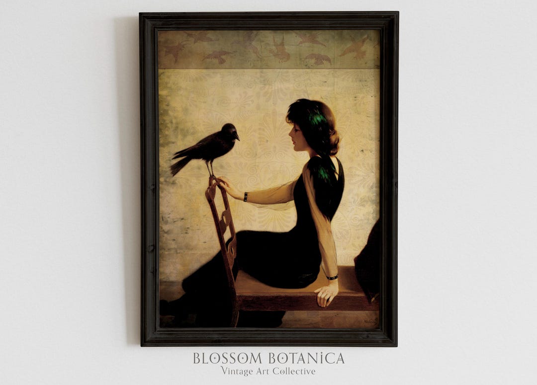 A Woman With Her Raven, Not AI, Victorian Woman, Edgar Allen Poe, Moon ...