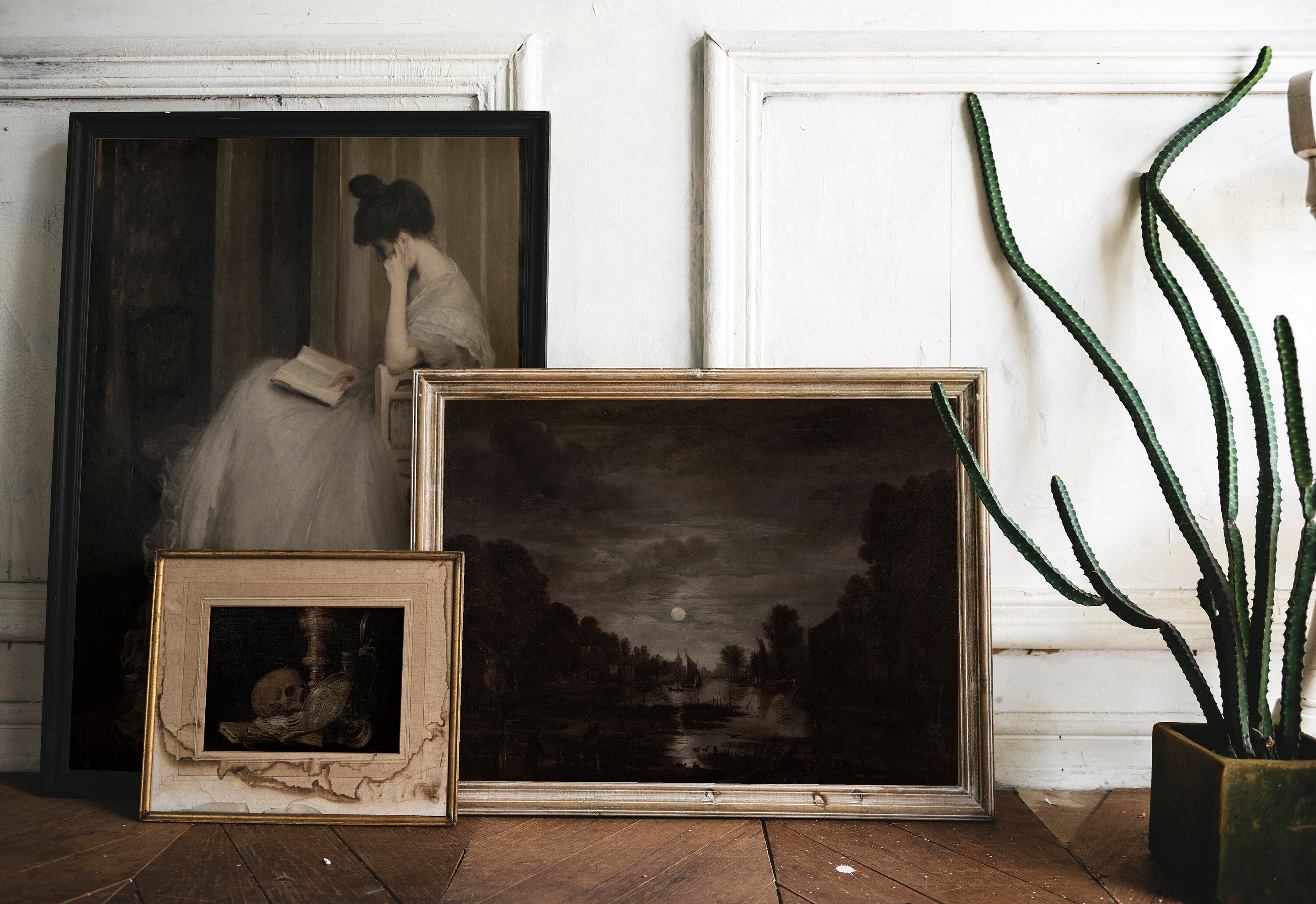 Woman Reading Art Print, Academic Art, Office Art, White Dress, Dark ...