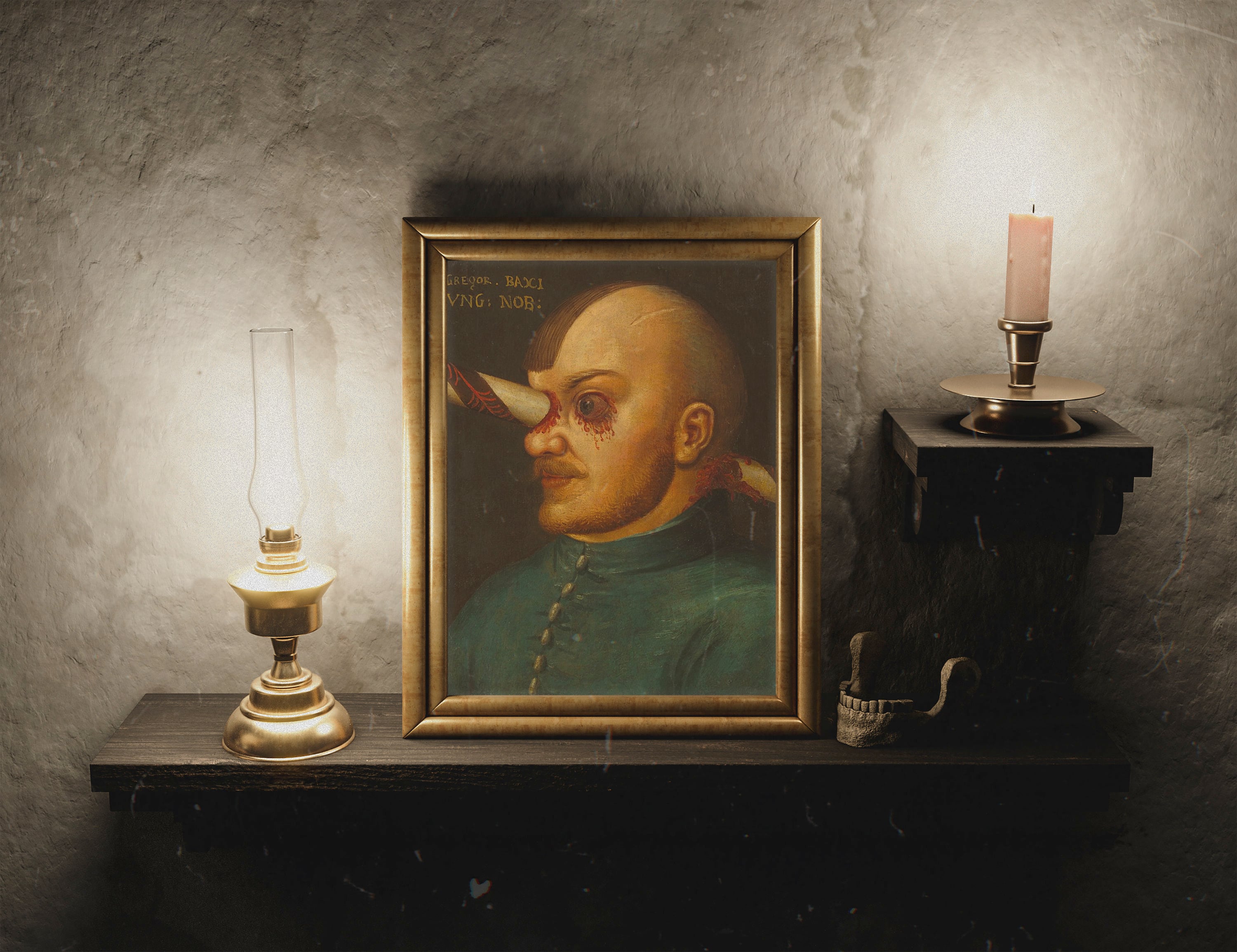 Punctured Face 1500s Oil Painting Gregor Baci Surrealist - Etsy Israel