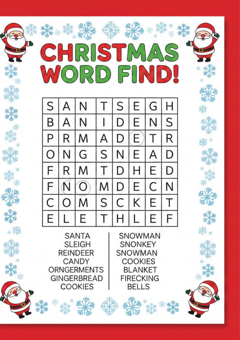 Christmas Cross Word Search Activity for Kids - Etsy