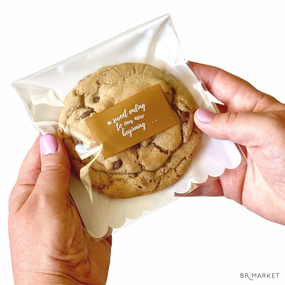 100 Count Cellophane Cookie Bags Wedding Quote Kraft Label 5x5 Inch ...