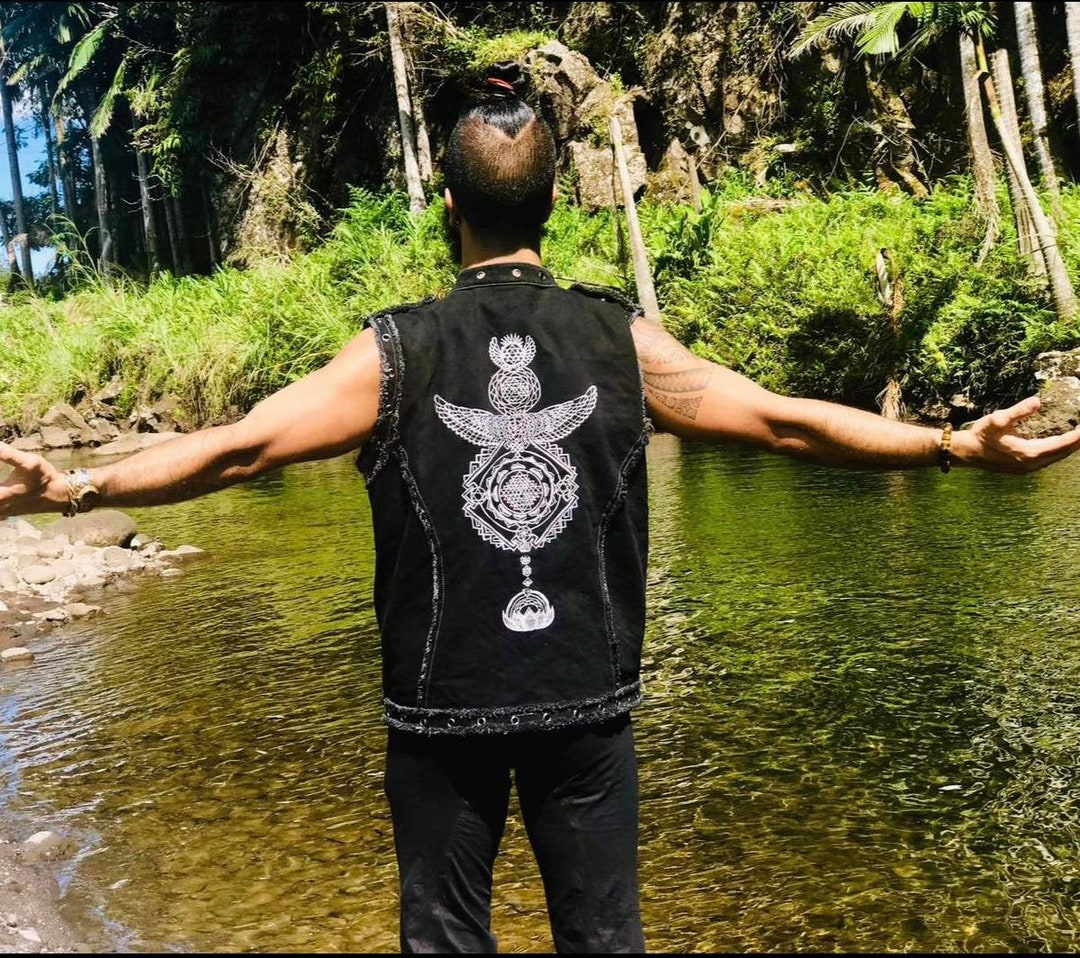 Thick Cutoff Denim Sacred Geometry Vest - Etsy