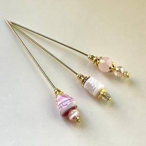 3 Pink and Gold Glass Counting Pins for Cross Stitch, Pink Stick Pins ...