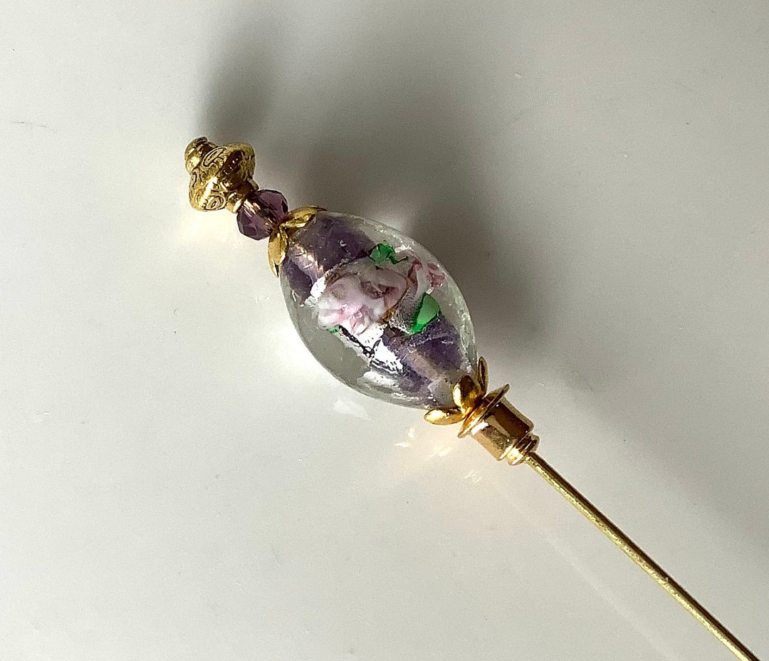 Vintage Style Stick Pin, Purple Rose Stick Pin, Purple Hat Pin, Scarf ...