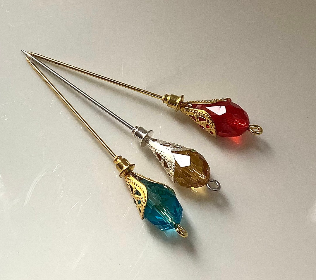 3 Elegant Crystal Glass Counting Pins for Cross Stitch, Red, Blue and ...