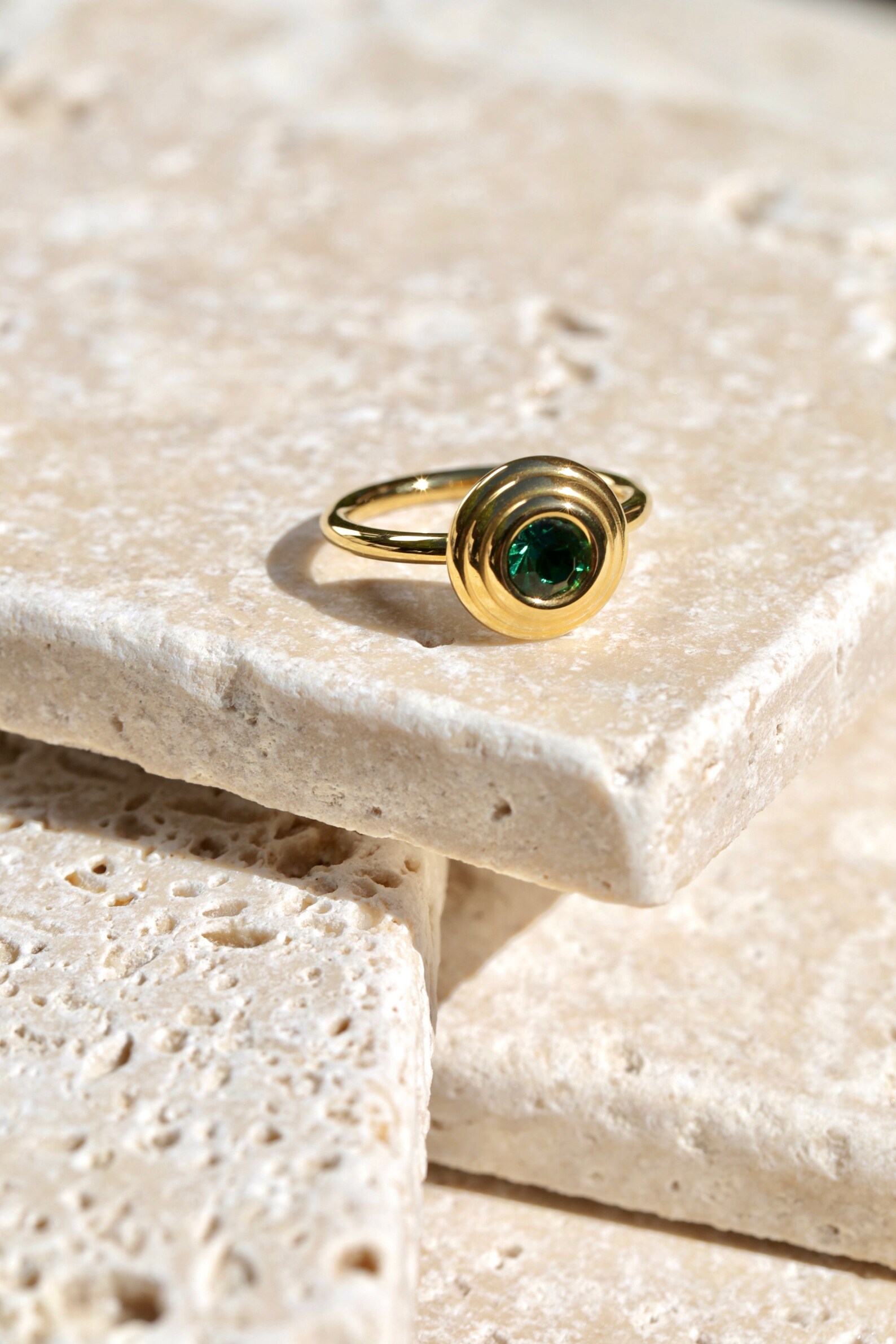Gold Emerald Sphere Ring, May Birthstone Ring, Brilliant Sparkle ...