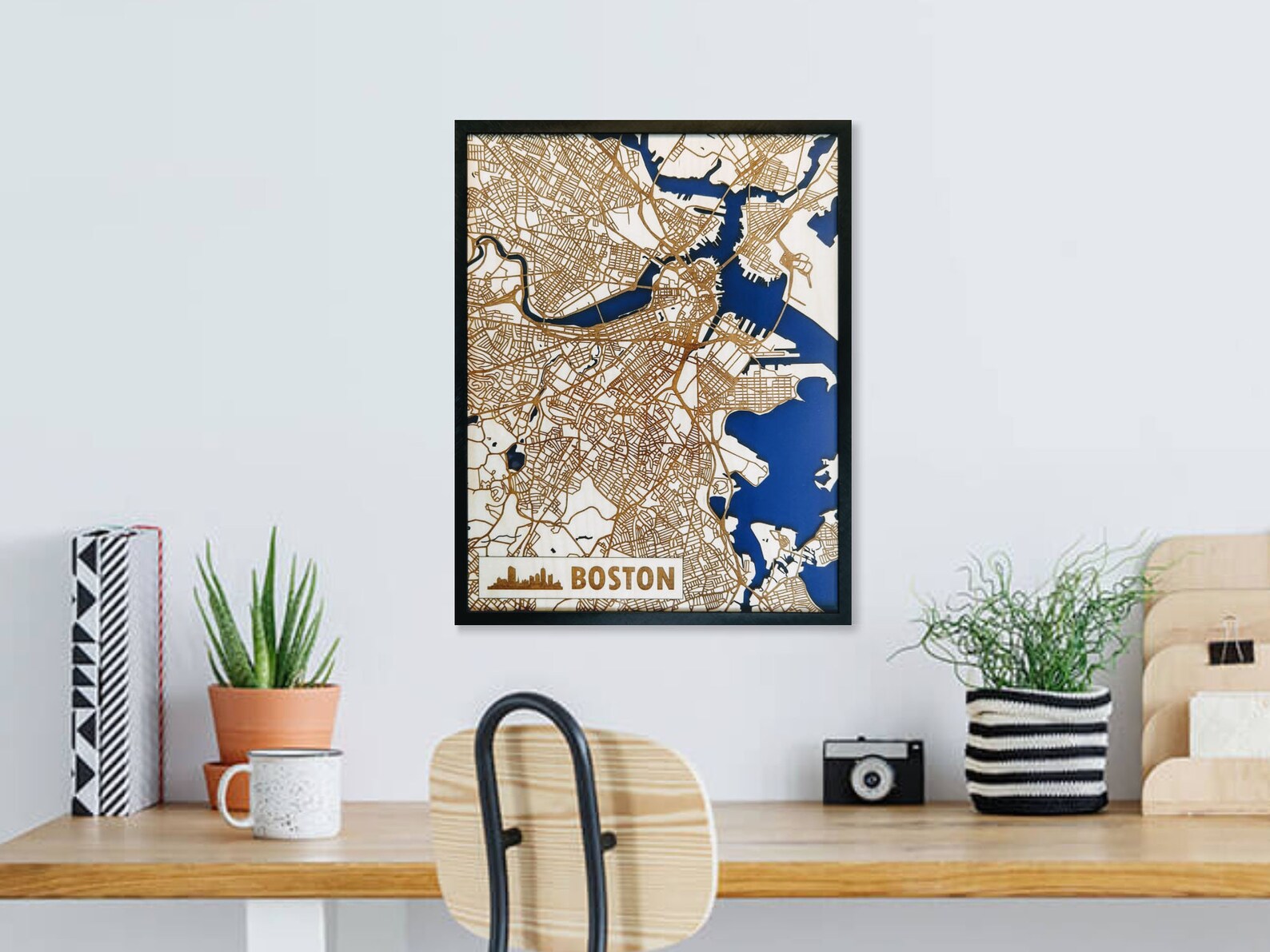 Boston 3D Wood Engraved Map Modern Minimalist Wooden MA 11x14 Wall Art ...