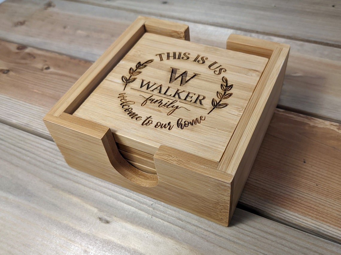 Bamboo Coasters for Housewarming, Wedding, Engagement, Realtor Closing ...