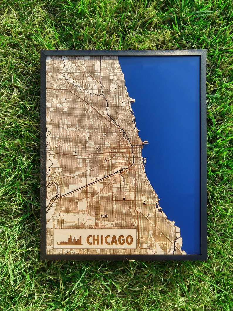 Chicago 3D Wood & Acrylic City Streets Map Modern Minimalist | Etsy
