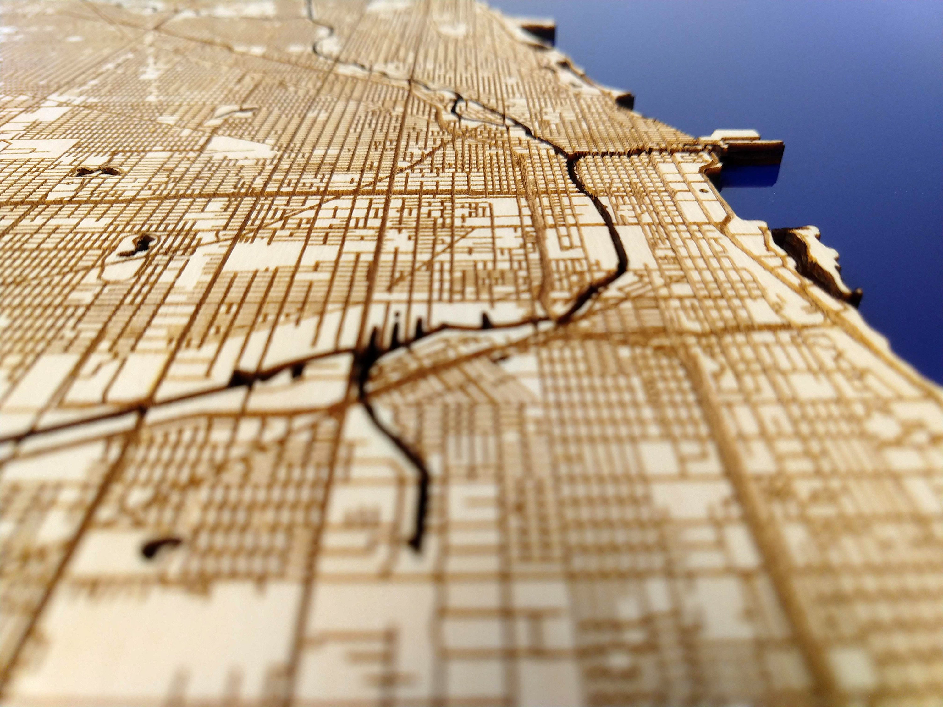 Chicago 3D Wood & Acrylic City Streets Map Modern Minimalist | Etsy