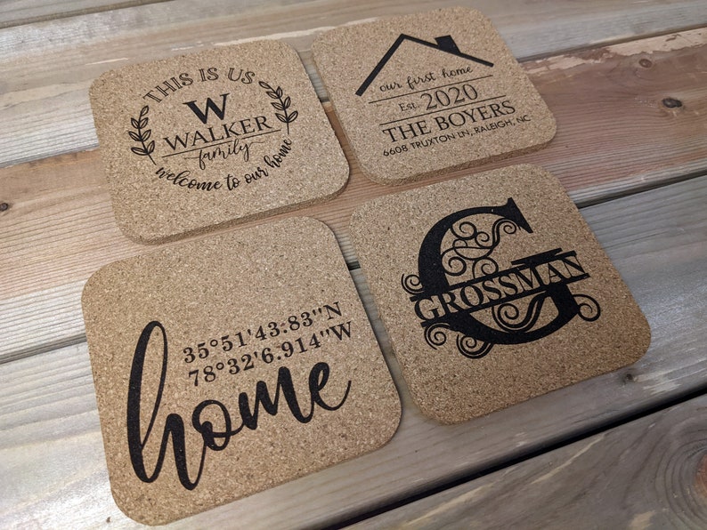 Personalized Cork Coasters for Housewarming, Wedding, Engagement and ...