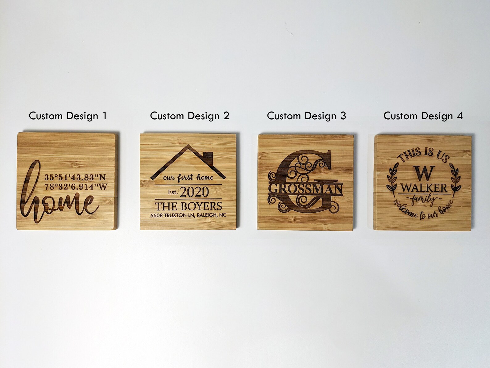 Bamboo Coasters for Housewarming, Wedding, Engagement, Realtor Closing ...