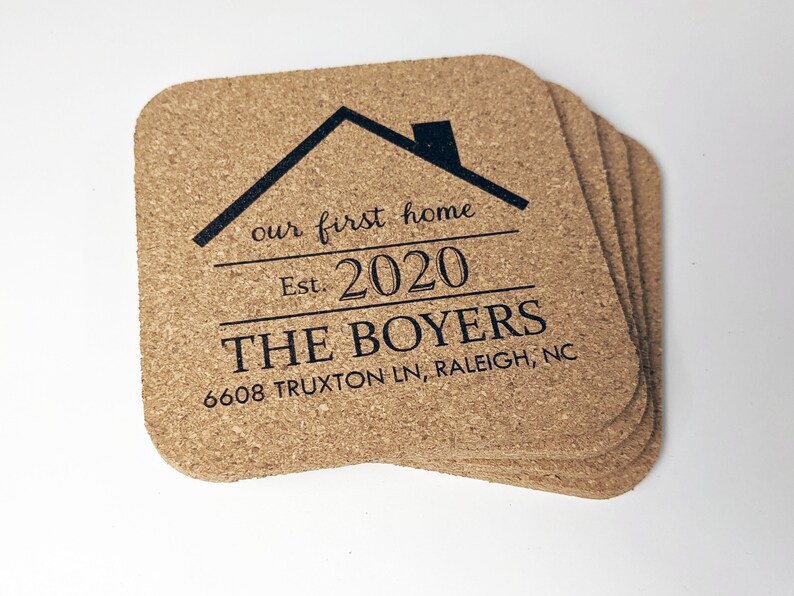 Personalized Cork Coasters for Housewarming, Wedding, Engagement and ...