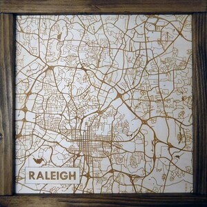 Raleigh Wood City Map / NC Engraved Wooden Map - NCSU / NC State Gift ...