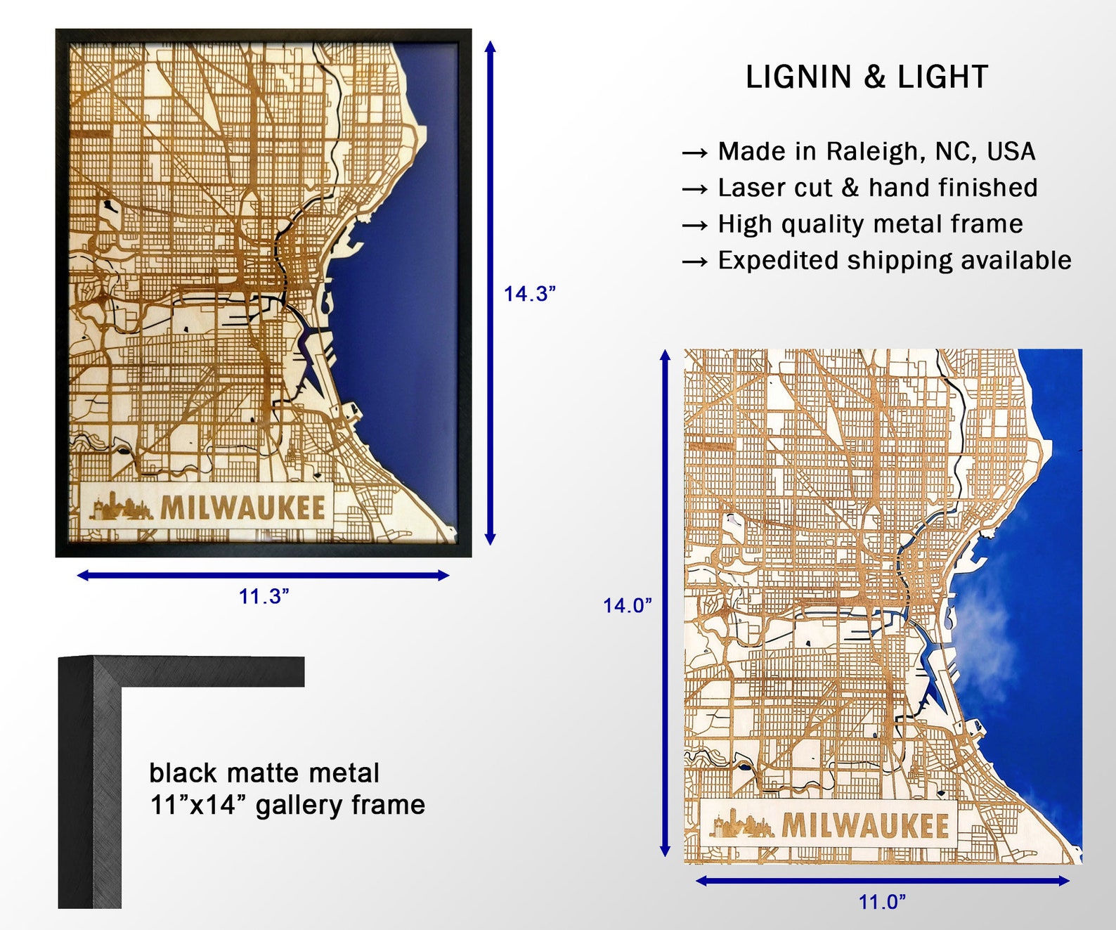 Milwaukee 3D Wood & Acrylic City Streets Map - Modern Minimalist Wooden ...