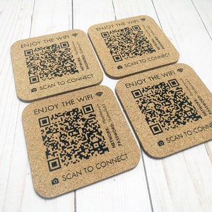 Wifi QR Code Cork Coasters / Guest House Coasters / Airbnb Superhost ...