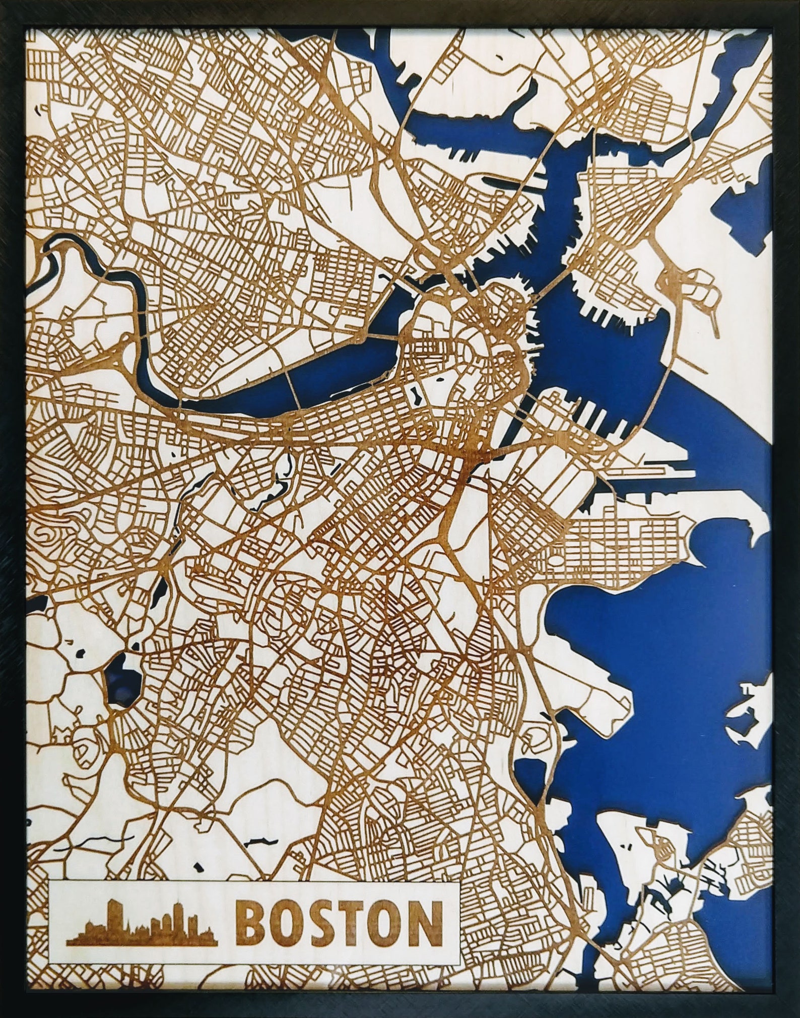 Boston 3D Wood Engraved Map Modern Minimalist Wooden MA 11x14 Wall Art ...