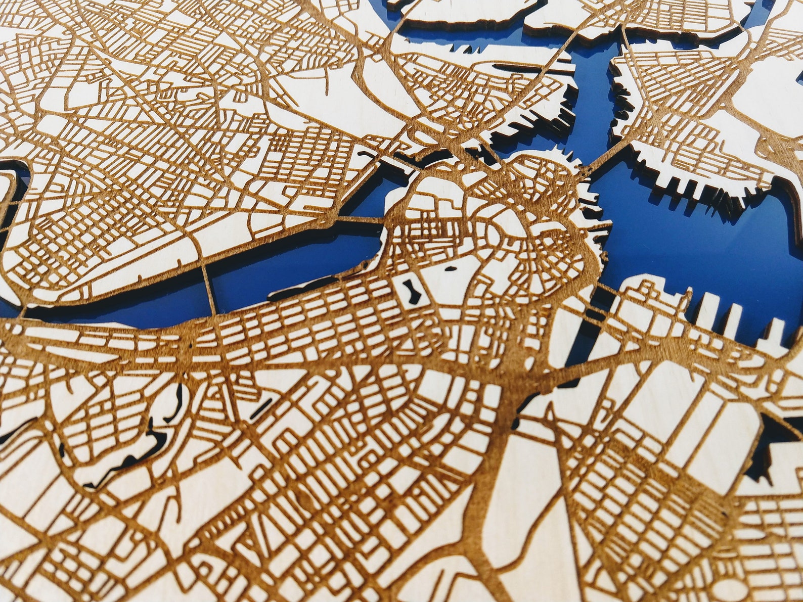 Boston 3D Wood Engraved Map Modern Minimalist Wooden MA - Etsy