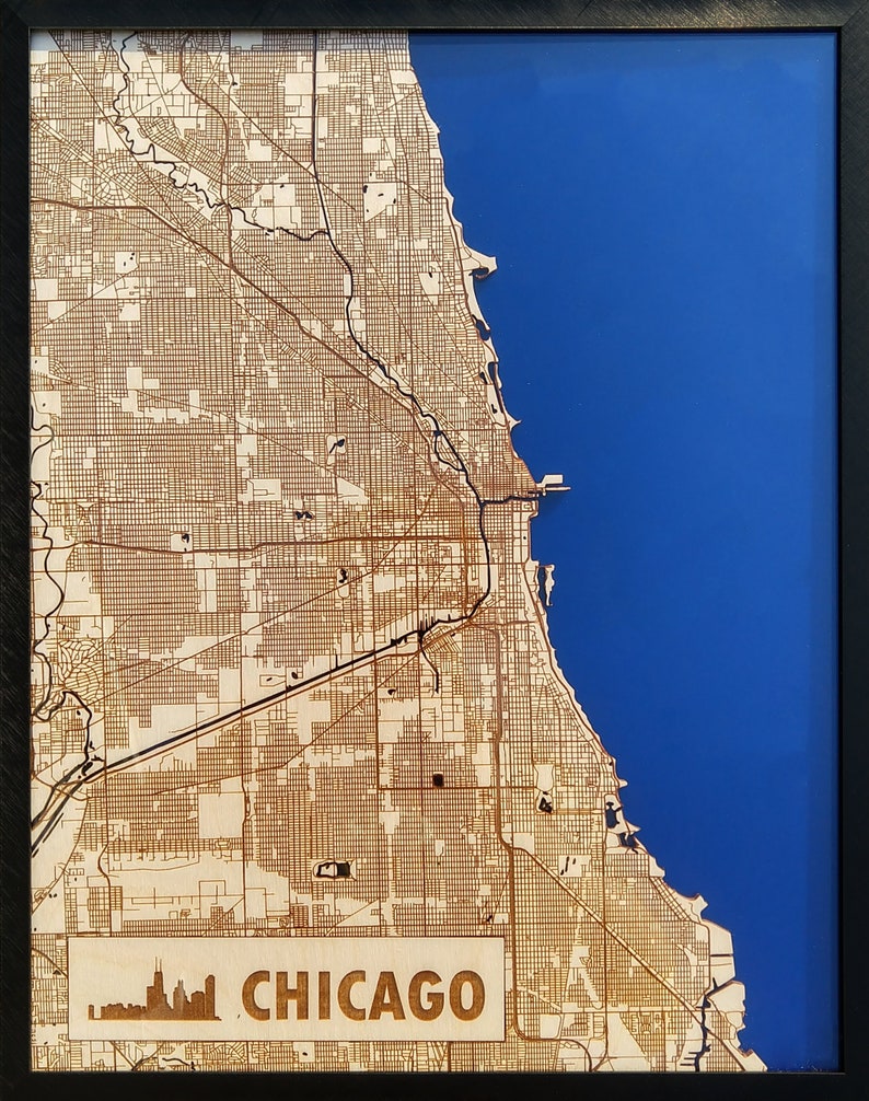 Chicago 3D Wood & Acrylic City Streets Map Modern Minimalist | Etsy