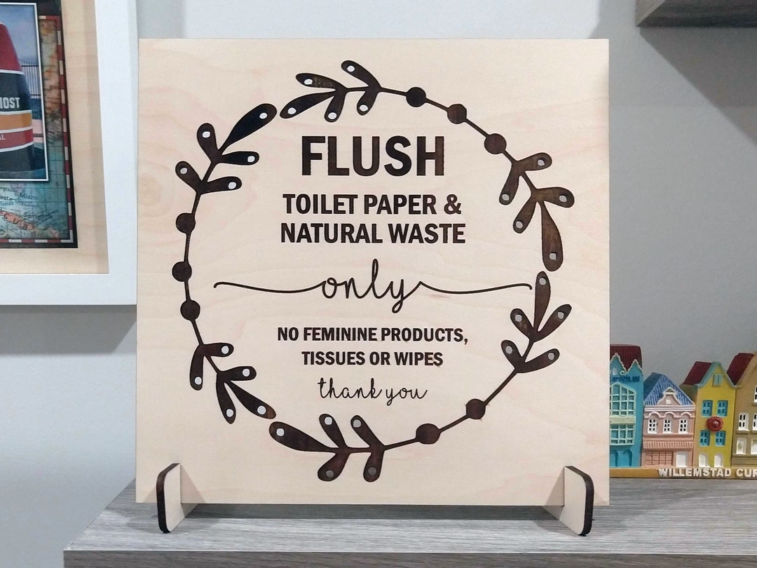 Engraved Wood Toilet Rules Sign: Floral Border Bathroom Decor - Etsy