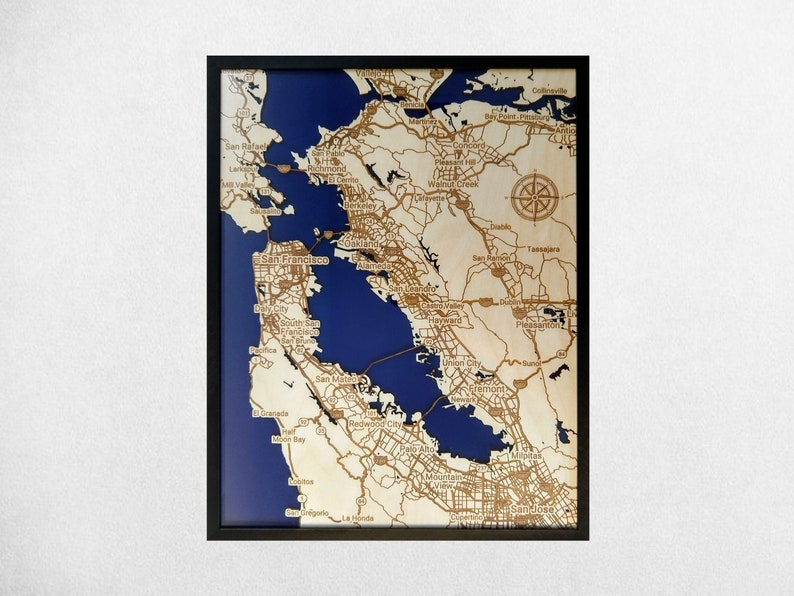 Bay Area 3D Wood & Acrylic Map Modern Minimalist Wooden San - Etsy