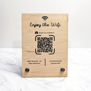 Wifi QR Code Wood Sign - 5x7" Tabletop Sign for Guestroom, Airbnb ...