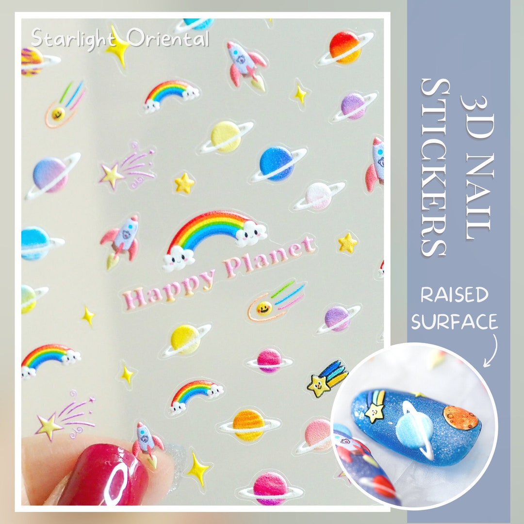 Planet Space Nail Sticker, Solar System Nail Decal, Rocket, Galaxy ...