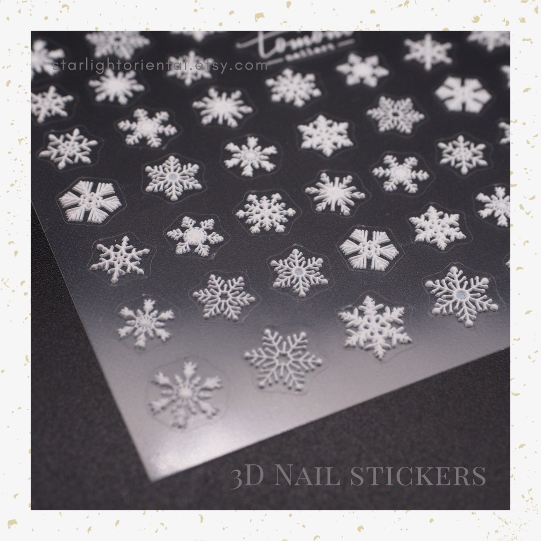 3D White Snowflake Nail Stickers, Self-adhesive Snow Nail Decals, 5D ...