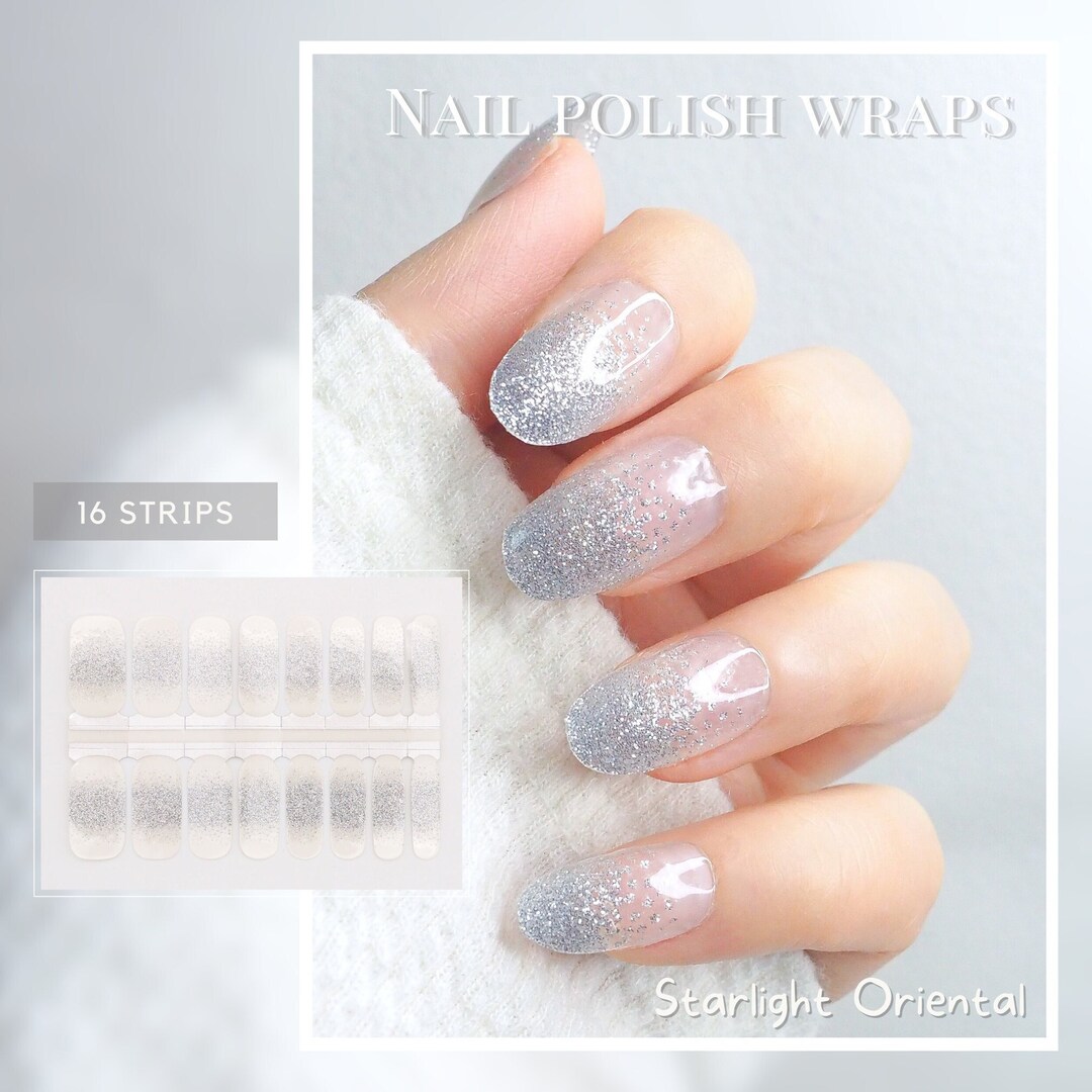 Silver Glitter Ombre Nail Wraps, Glitter Ombré Nails, Silver Glitter Gradient Nail Strips ...