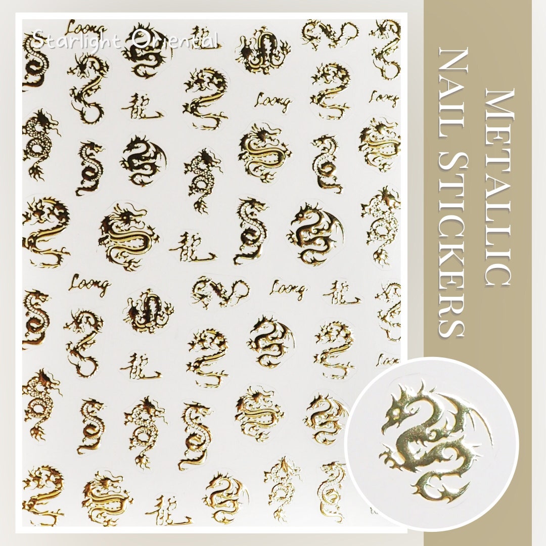 Dragon Nail Sticker, Metallic Gold Dragon Nail Decal, Gold Foil Nail ...
