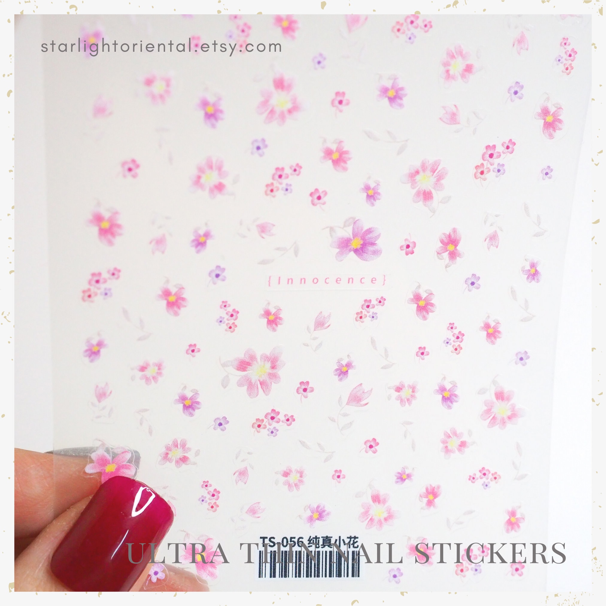Pink Flower Nail Sticker Pink Floral Nail Decal Sticker - Etsy