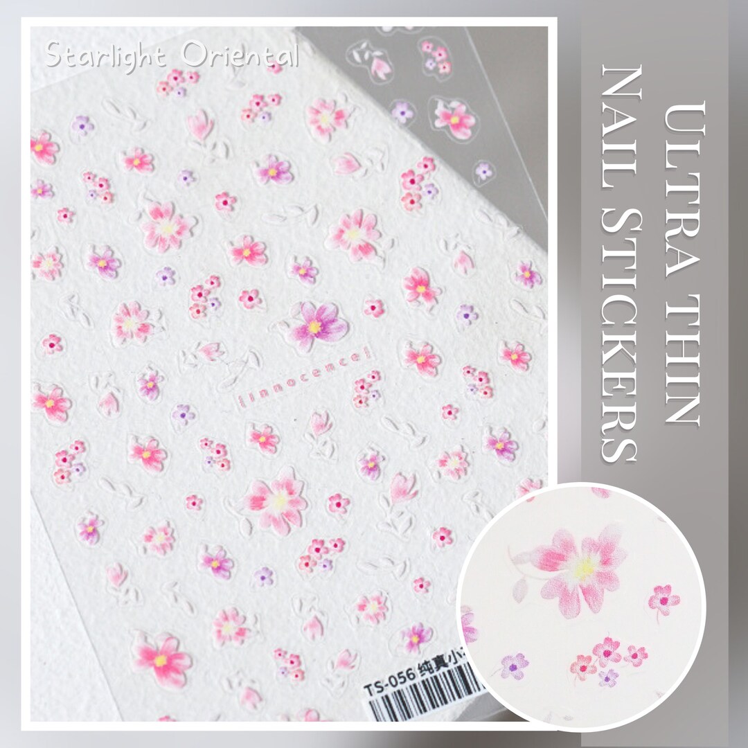 Pink Flower Nail Sticker Pink Floral Nail Decal Sticker - Etsy