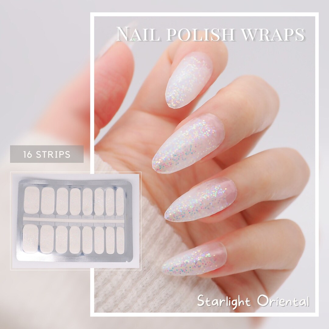 Translucent Ombre White Holo Glitter Nail Polish Wraps, Holographic ...