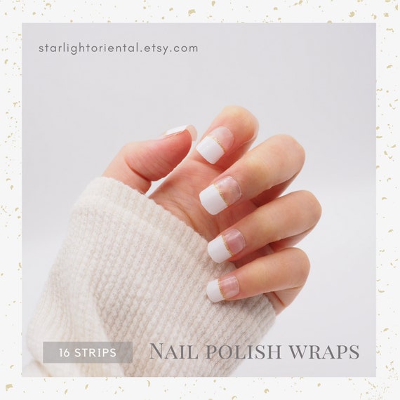 Transparent White Tip French Manicure Gold Glitter Accent Nail - Etsy