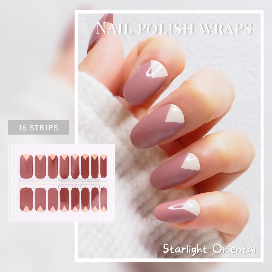 Triangle Reverse French Full Nail Sticker, Light Red Brown Geometric ...