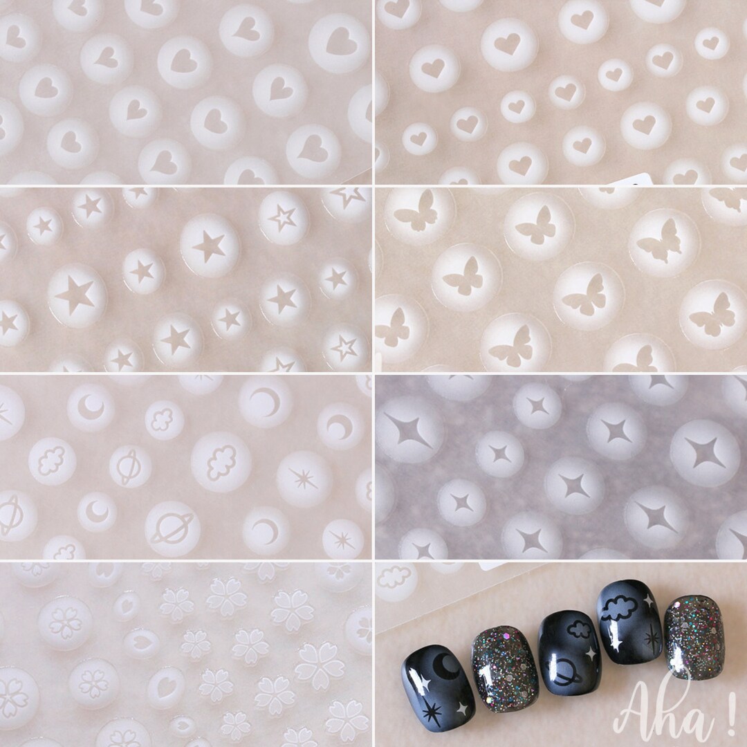 Negative Space Outline Nail Decal, Heart Star Moon Planets Butterfly ...