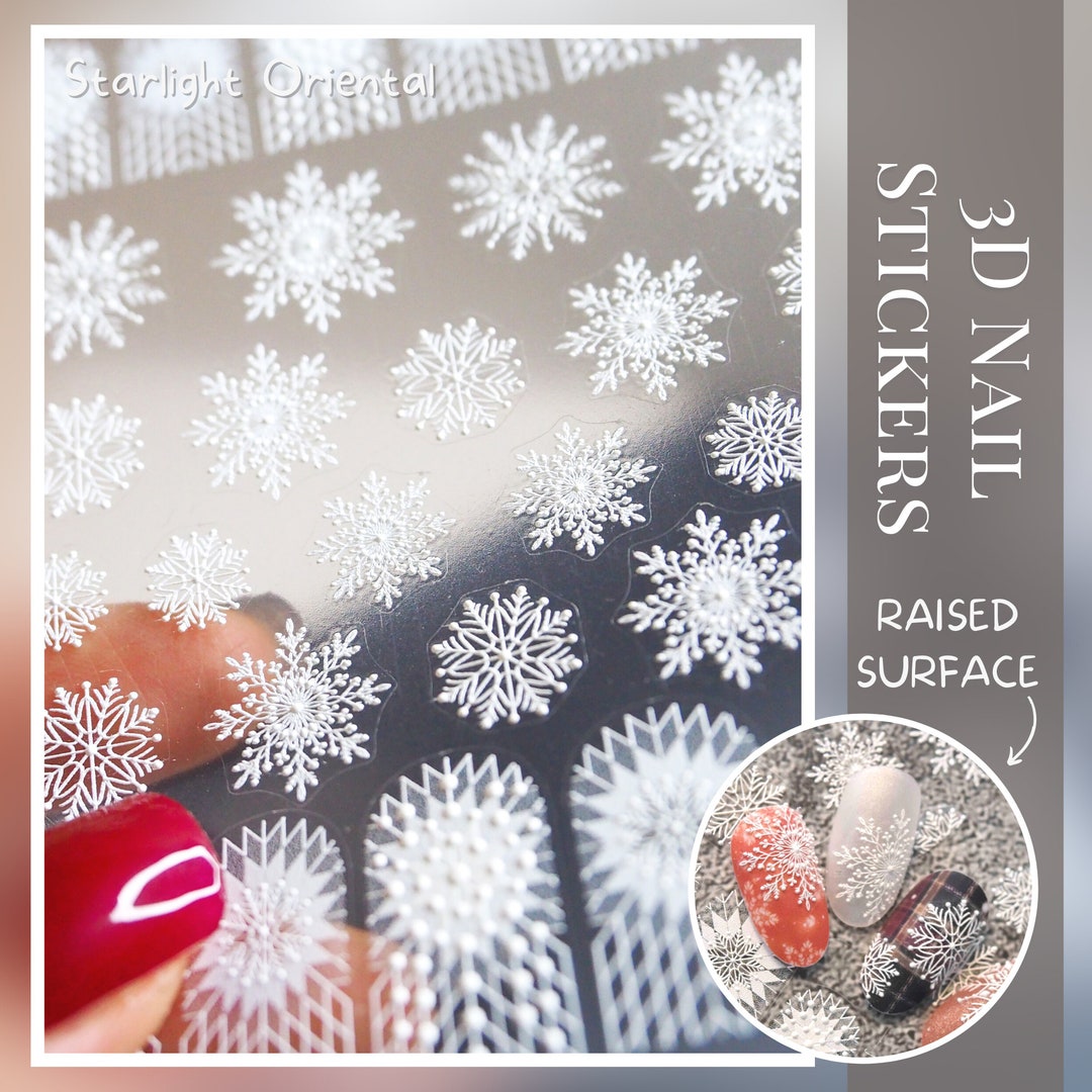 White Snowflake Nail Decal, Snow Nail Sticker, Winter Nail Art, 3D Nail ...