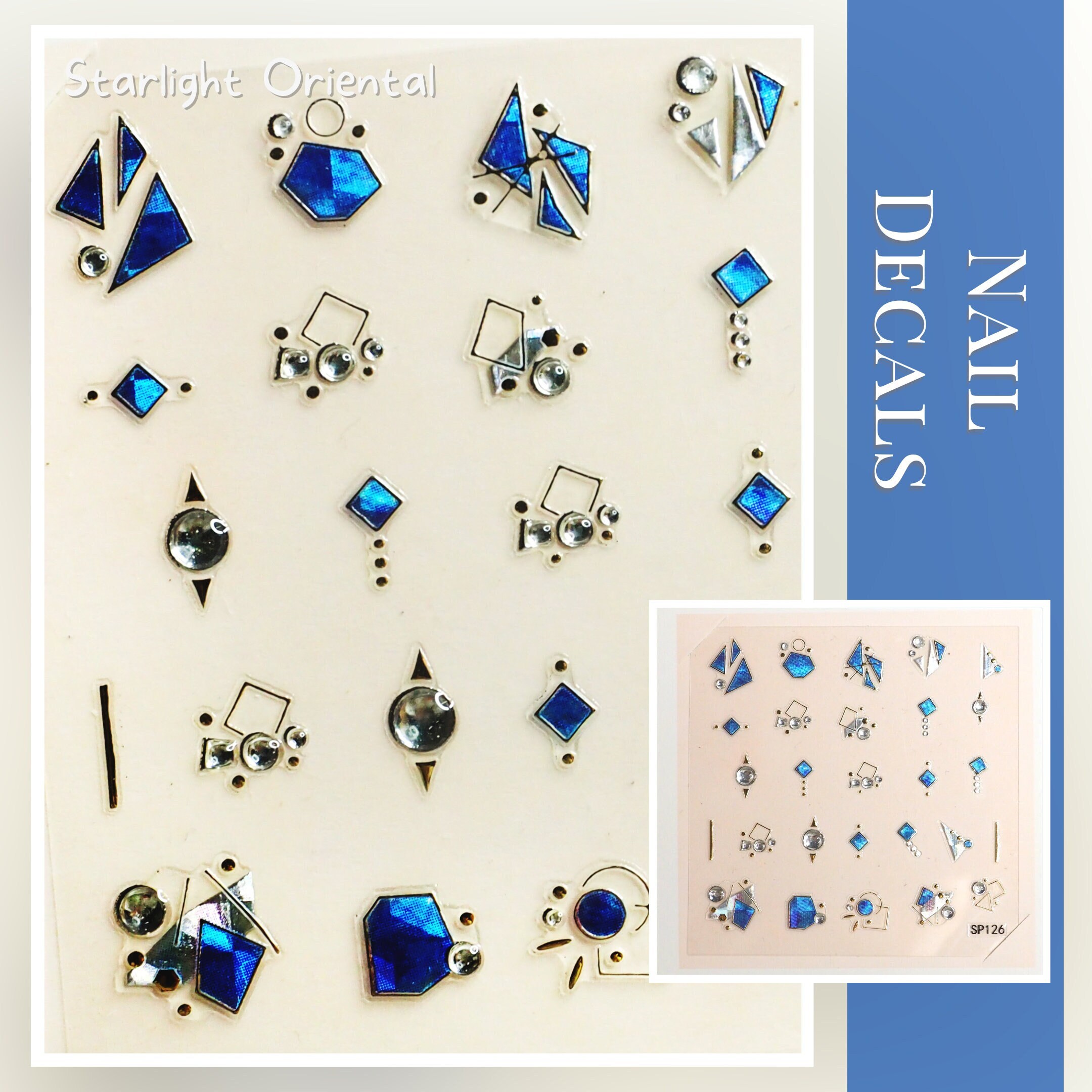 Persian Blue Geometric Nail Decal, Holo Nail Sticker, Minimalist Nail ...