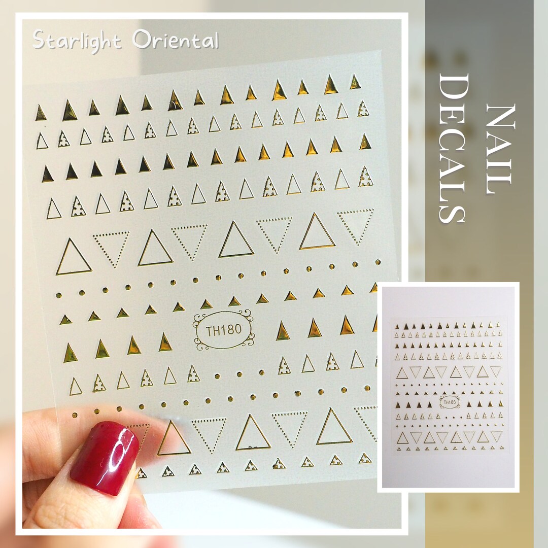 Gold Triangle Nail Decal, Metallic Dots Triangle Nail Sticker, Half ...