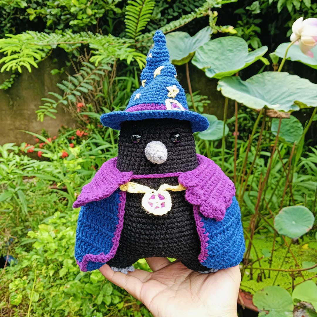Crochet Wizard Crow, Wizard Crow Plush, Stuffed Wizard Crow, Halloween ...