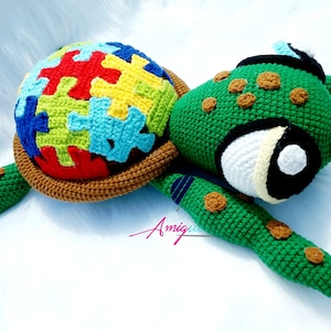 Crochet Autism Turtle, Amigurumi Autism Turtle, Autism Awareness Puzzle ...